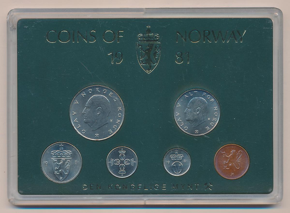 Набор монет Норвегии: 6шт. Пластиковая упаковка. 1981