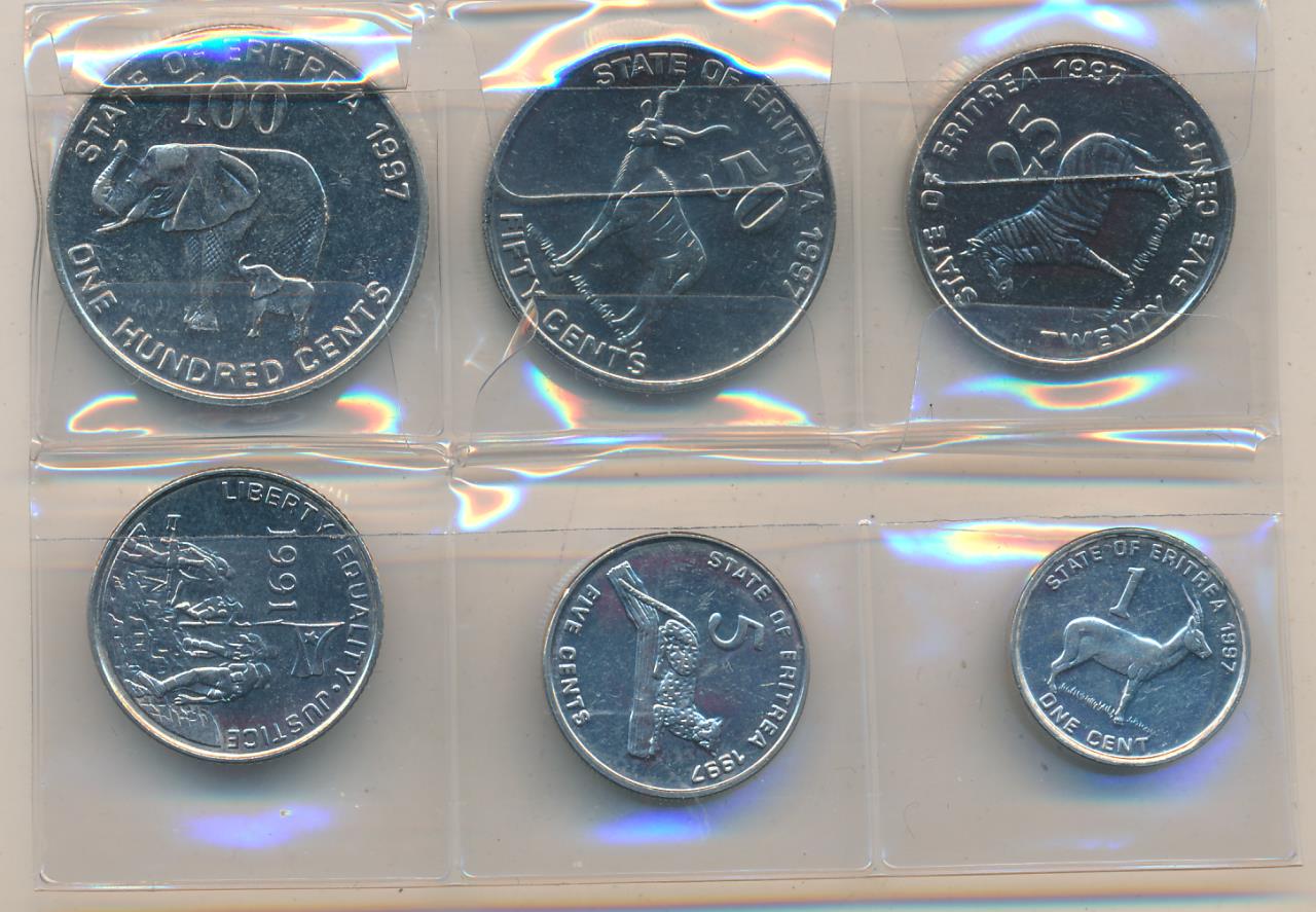 Лот монет Эритреи: 6 шт. Животный мир. 1997