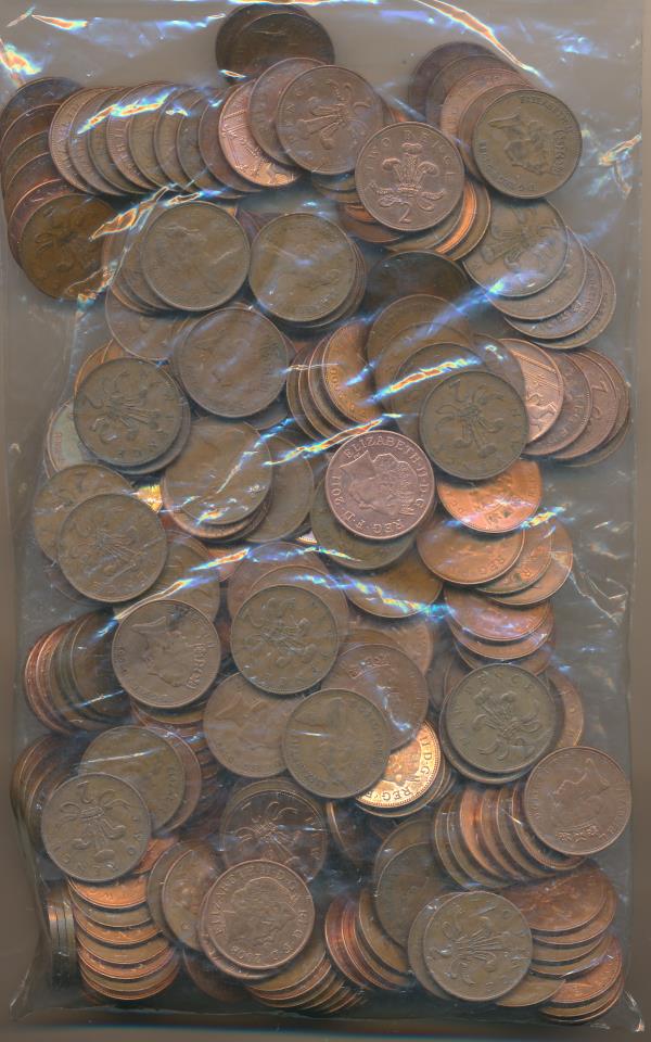 Лот монет Великобритании: 2 пенса (250 шт.).