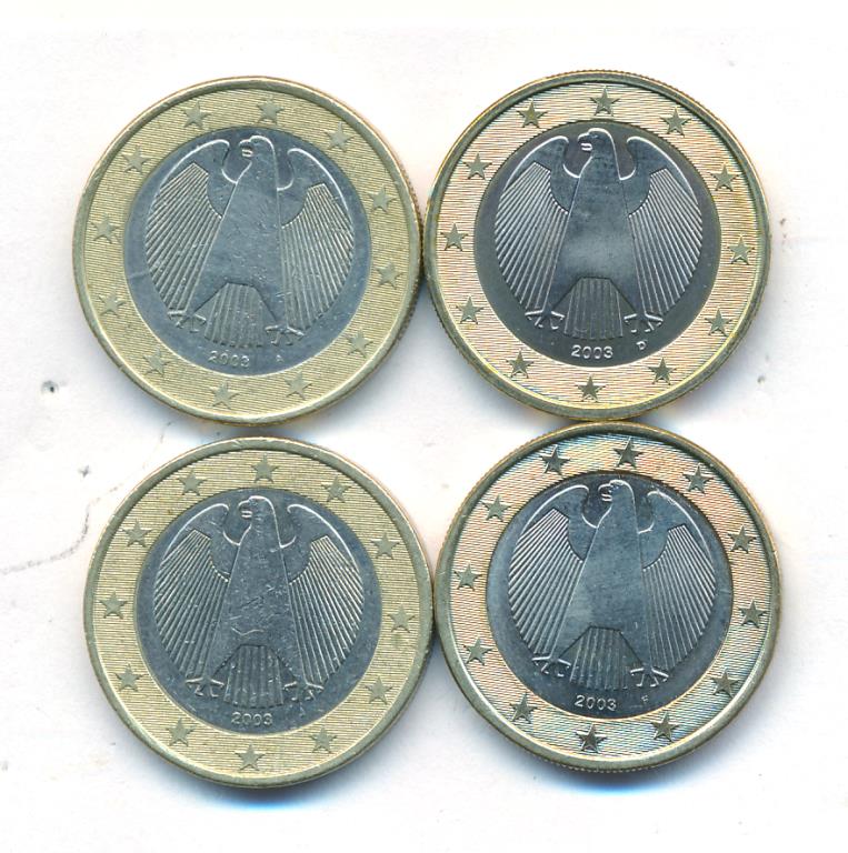 Лот монет Германии: 1 евро (4шт). 2003ADFJ